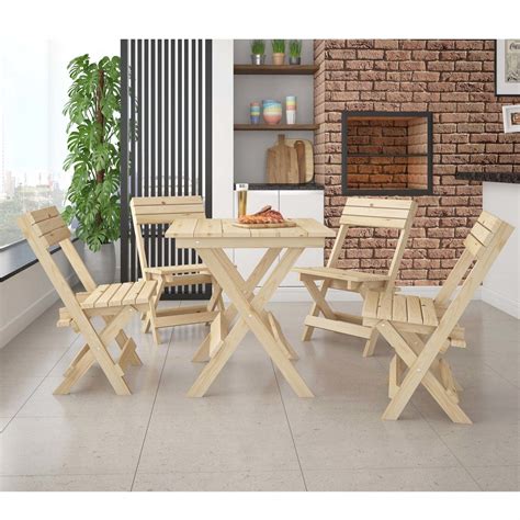 Conjunto Mesa Dobrável 4 Cadeiras Siena Móveis Madeira Maciça