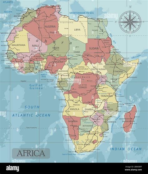 África Mapa político altamente detallado y editable con capas