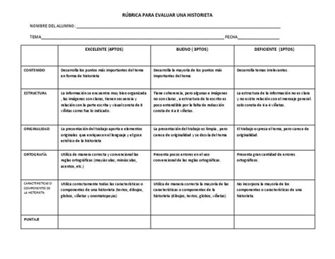 Rúbrica Para Evaluar Historieta Rúbricas Cuentos de valores Rubrica