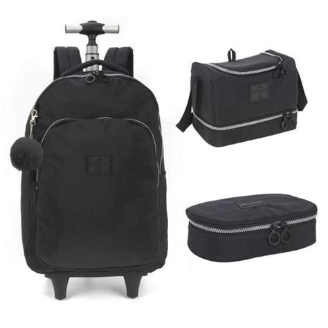 Kit Mochila De Rodinhas Lancheira E Estojo Box Preto LUXCEL Kit