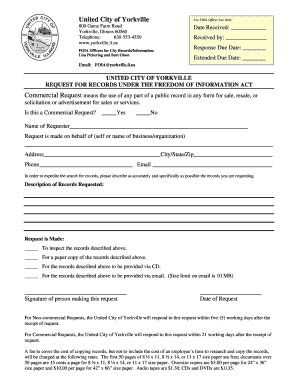 Fillable Online Yorkville Il Blank FOIA Form 2014 Yorkvilleilus Fax