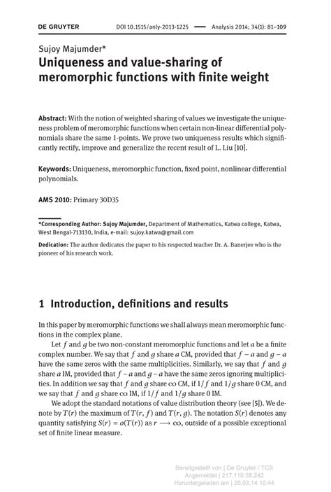 pdf uniqueness and value sharing of meromorphic functions with finite weight