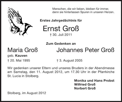 Traueranzeigen von Ernst Groß Aachen gedenkt