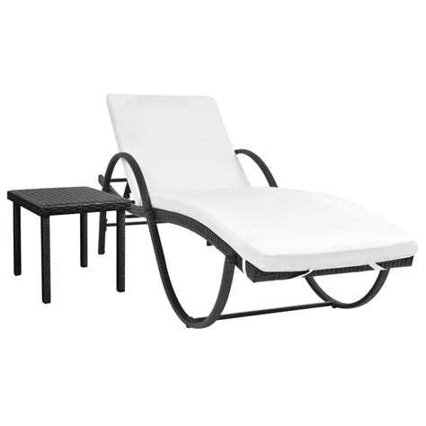 VidaXL Lettino Prendisole Con Cuscino E Tavolo In Polyrattan Nero