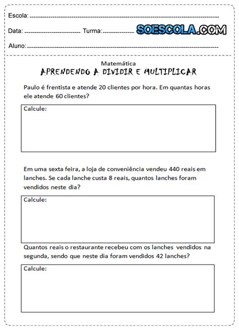 Baixe Em Pdf Atividades De Matem Tica Ano Divis O S Escola