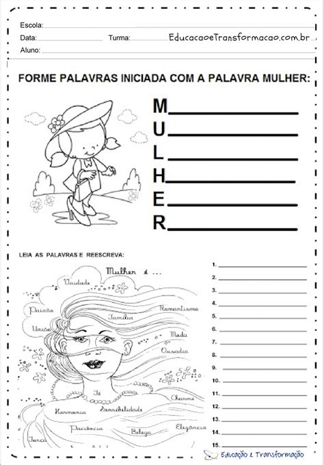 Atividades Dia da Mulher ou Dia Internacional da Mulher 8 de Março