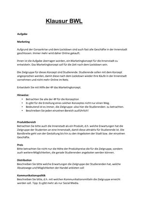 Grundlagen Der BWL Zusammenfassung Altklausuren BWL Zusammenfassung