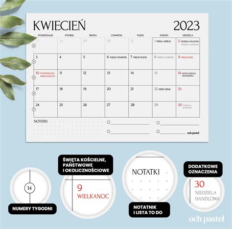 Planer A Miesi Czny Poziomy Pdf Do Druku Och Pastel