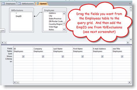 how to use a table to exclude data from a query btab development