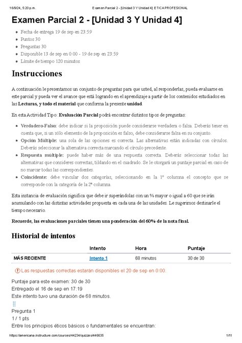 Examen Parcial 2 Unidad 3 Y Unidad 4 Etica Profesional Examen