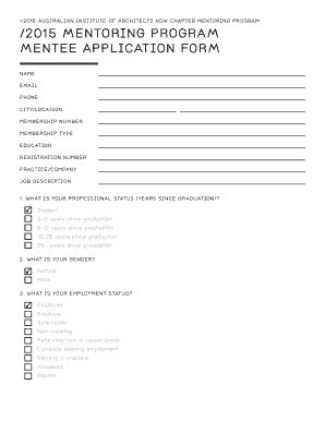 Fillable Online 2015 MENTORING PROGRAM MENTEE APPLICATION FORM Fax
