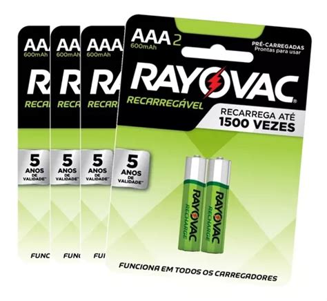 Kit 8 Pilhas Recarregável Econômica Rayovac Aa