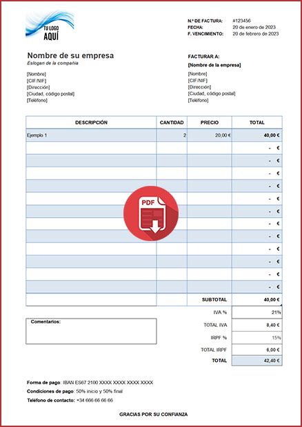 Modelo Factura Autónomo en Word Excel y PDF GRATIS