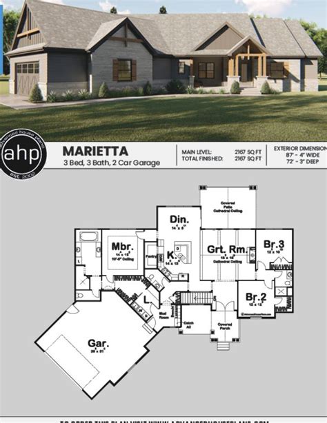 1 Story Modern Mountain Style House Plan Marietta Bungalow House