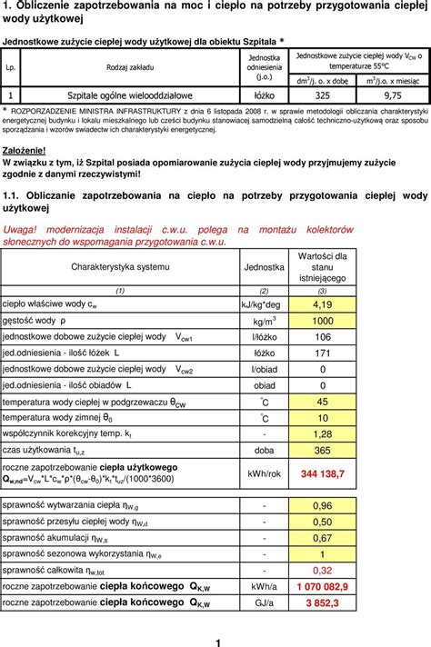 1 Obliczenie zapotrzebowania na moc i ciepło na potrzeby przygotowania