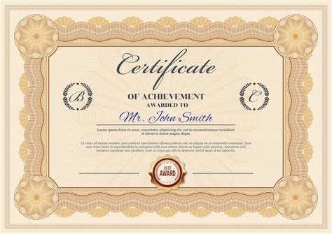 Certificado De Logro Y Plantilla De Vector De Diploma De Reconocimiento
