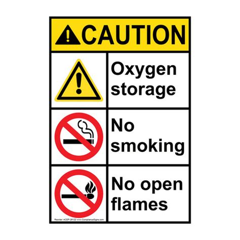 Vertical Oxygen Storage No Smoking No Open Flames Sign Ansi Caution