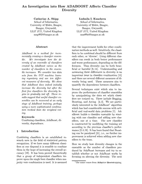 pdf an investigation into how adaboost affects classifier diversity