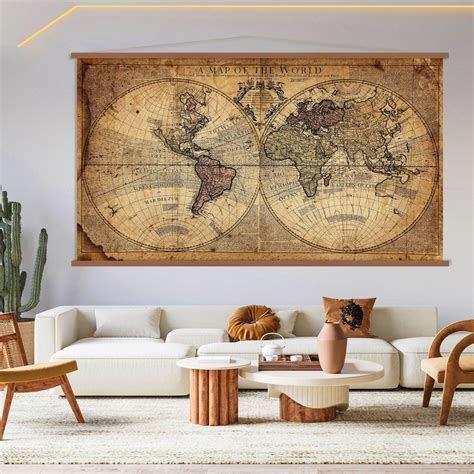 Old World Map Wall Art Hanger World Map Push Pin Canvas Print Living