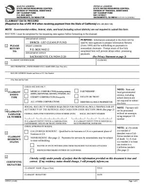 Fillable Online Swrcb Ca Claimantdatarecord Doc Swrcb Ca Fax Email