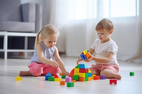 Crianças criam estruturas coloridas blocos de construção
