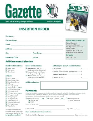 Fillable Online INSERTION ORDER Alpine Club Of Canada Fax Email Print