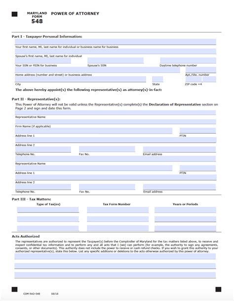 Free Tax Power Of Attorney Form Maryland