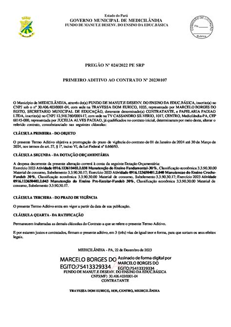 PRIMEIRO ADITIVO AO CONTRATO Nº 20230107 PAPELARIA PAIXÃO FUNDEB