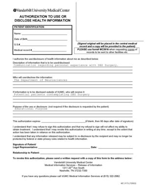 Fillable Online Mc Vanderbilt MC3173 Authorization To Use Or Disclose