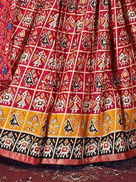 Tango Red Cotton Multicolor Satin Digital Print Navratri Lehenga Choli