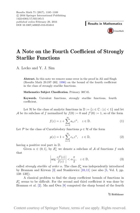 a note on the fourth coefficient of strongly starlike functions request pdf
