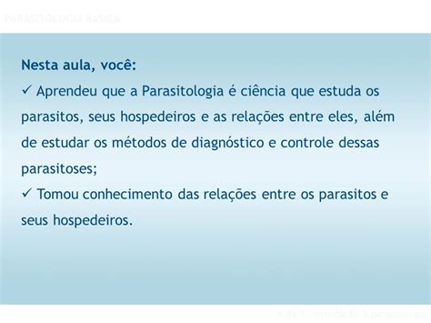 Aula 1 Introdução à parasitologia PARASITOLOGIA BÁSICA ppt carregar
