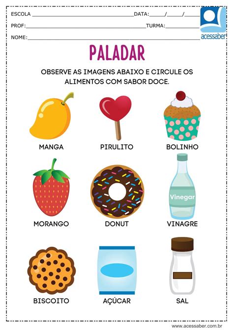 Atividade de ciências O sentido do paladar Ed Infantil e 1º ano