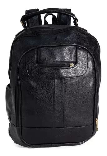 Mochila Bolsa Feminina Couro Sintético Trabalho Faculdade Cor Preto