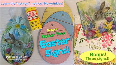 DECOUPAGE Dollar Tree EASTER EGG SIGNS IRON ON METHOD NO WRINKLES