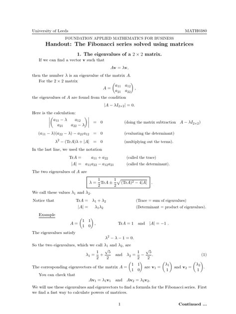 fibonacci 03 pdf eigenvalues and eigenvectors determinant