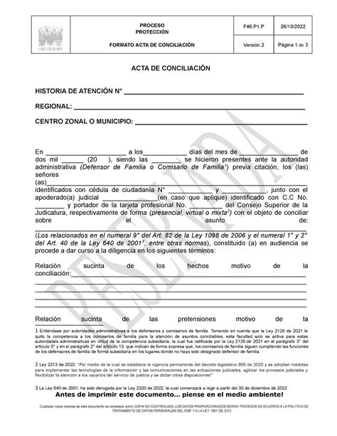 F46 Acta de conciliación de cuota alimentaria del ICBF PROCESO