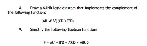 solved draw a nand logic diagram that implements the comp