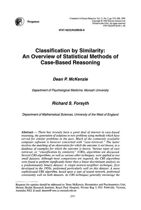 pdf classification by similarity an overview of statistical methods of case based reasoning