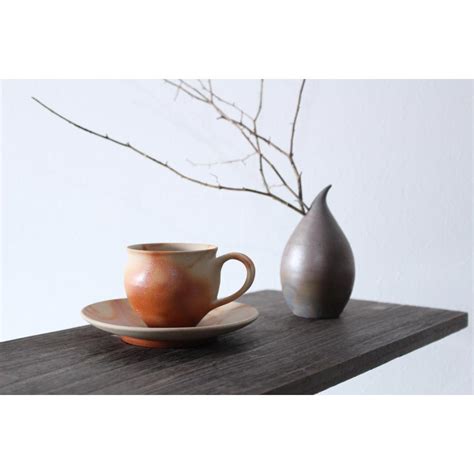 備前焼 陶芸作家 大江一人 緋襷 コーヒーカップ ソーサー セット 作家の器 作家物 ブラウン ベージュ系 和食器 ooekazuto