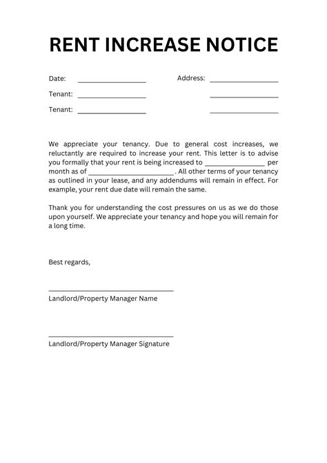 Rental Increase Notice Rental Increase Form Rental Increase Letter