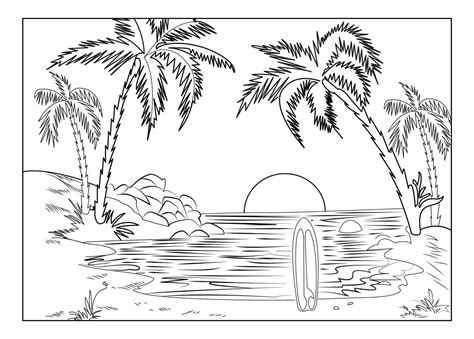 Paisaje Al Atardecer Para Colorear Imprimir E Dibujar Coloringonly
