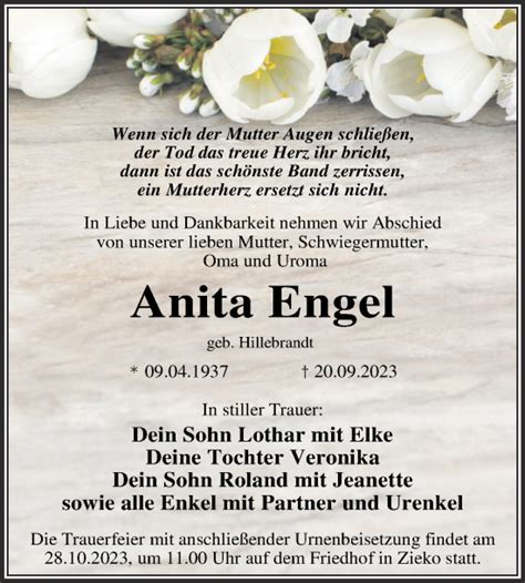Traueranzeigen Von Anita Engel Abschied Nehmen De