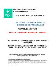 Tarea 2 Probabilidad Docx INSTITUTO DE ESTUDIOS UNIVERSITARIOS