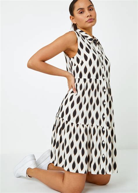 Roman Dusk White Spot Print Button Through Shirt Dress Matalan