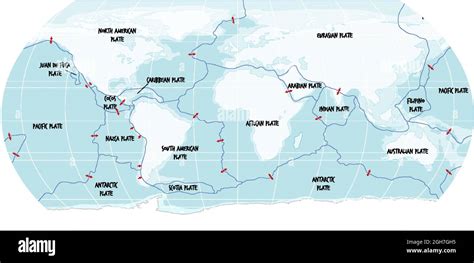Mapa del Mundo que muestra la ilustración de los límites de las placas