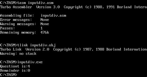 how to divide two numbers in 8086 assembly language