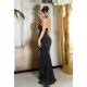 Rochie Eleganta Lunga Sirena Glitter Neagra Mulata Cu Umerii Goi