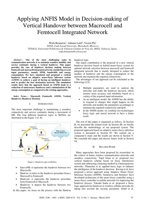 pdf applying anfis model in decision making of vertical handover between macrocell and