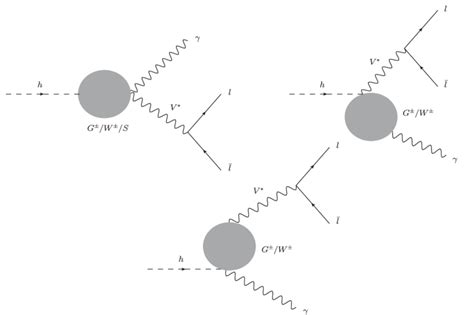 One loop Feynman diagrams for the decay h l l γ in group 1